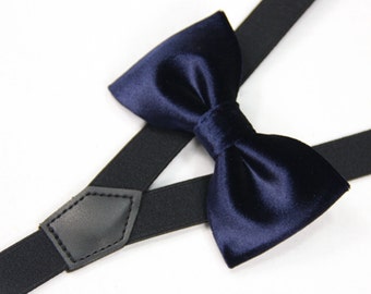 Suspender Bowtie set black velvet bow tie black Suspender baby | Etsy
