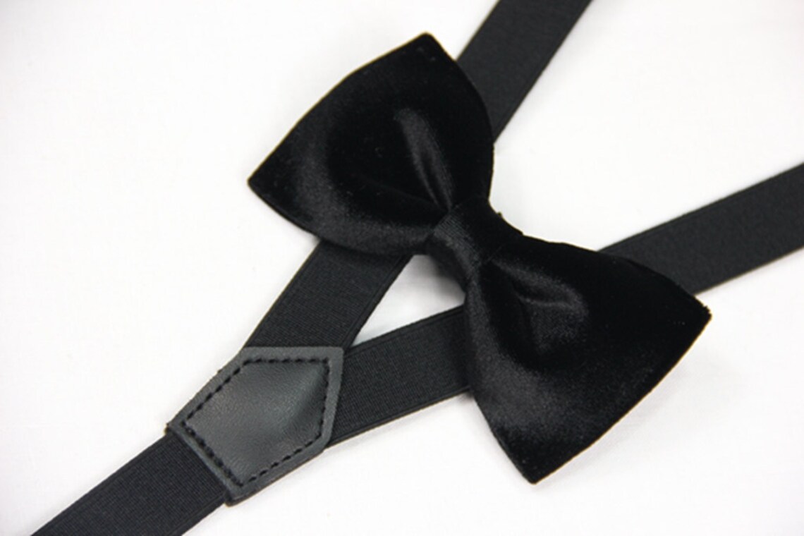 Suspender Bowtie Set Black Velvet Bow Tie Black Suspender Baby | Etsy