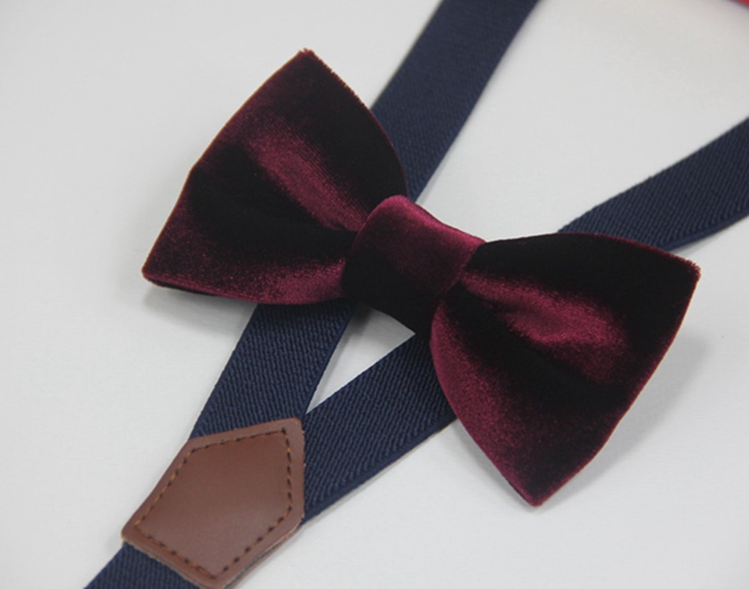 Burgundy Velvet Bow Ties Wine Red Bow Tie Bow Tie Suspenders - Etsy