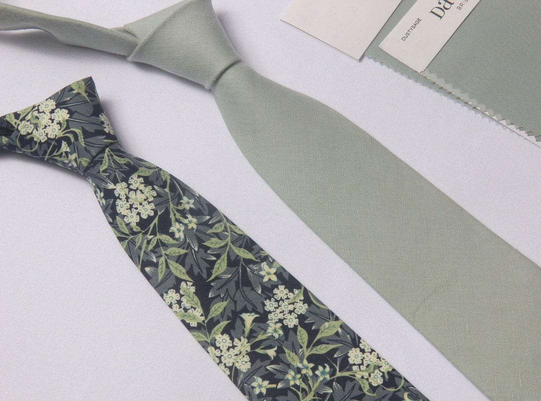 Floral Neck Tie, Dusty Sage Floral Groomsmen Tie,agave Sage Tie, Olive ...