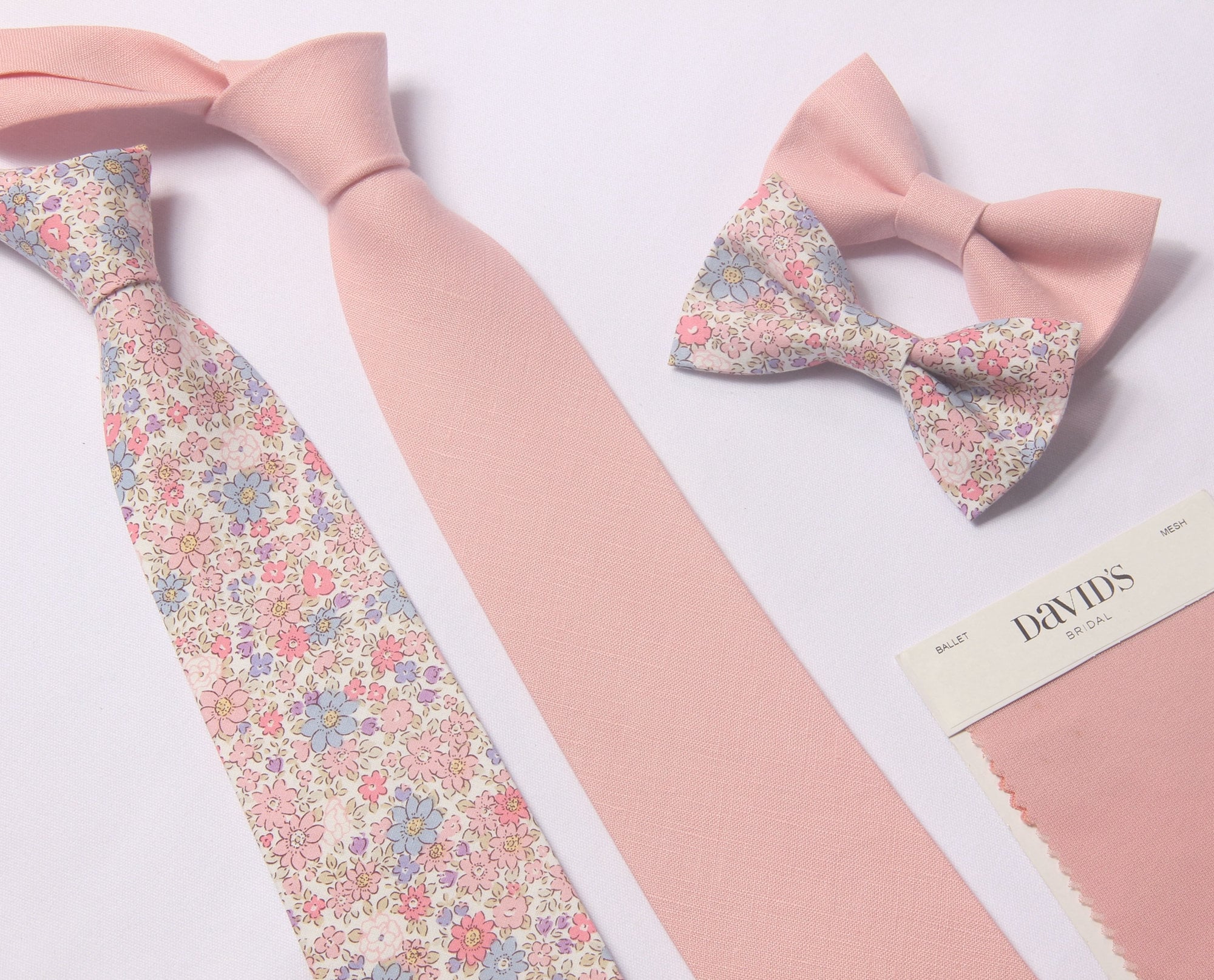 Ballet Floral Ties for Men, Rose Pink Men's Linen Tie, Light Blue Pink ...