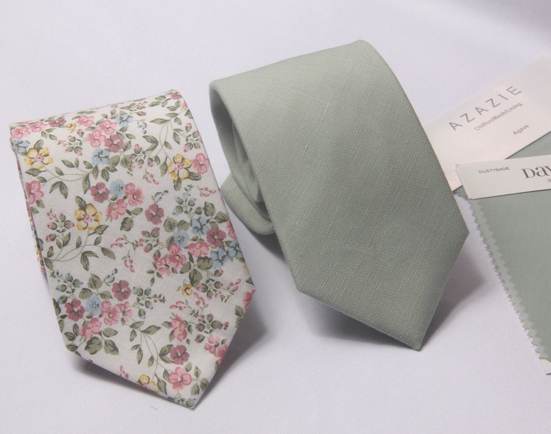 Floral Neck Tie, Dusty Sage Green Floral Groomsmen Tie,agave Sage Tie ...