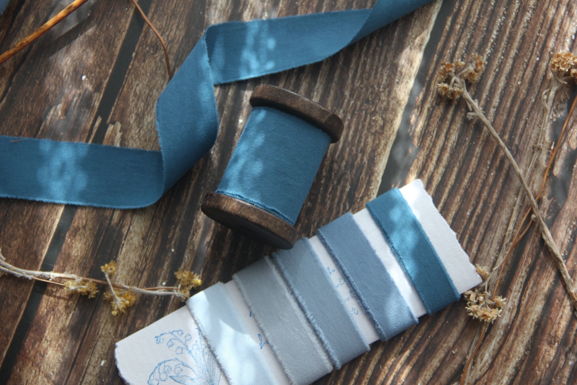 Cotton Ribbons 3 Yards Hand Made Raw Edges Dusty Blue Ribbons - Etsy