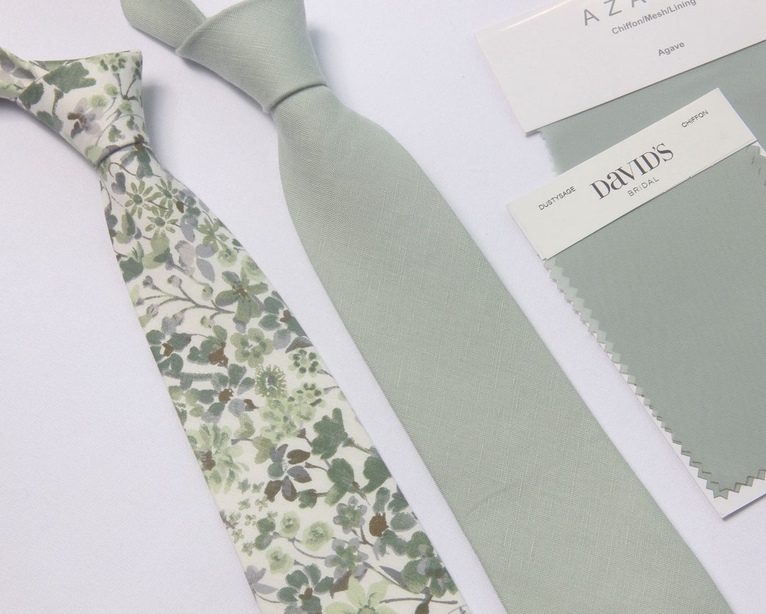 Floral Neck Tie, Dusty Sage Floral Groom Tie,agave Sage Tie, Green ...