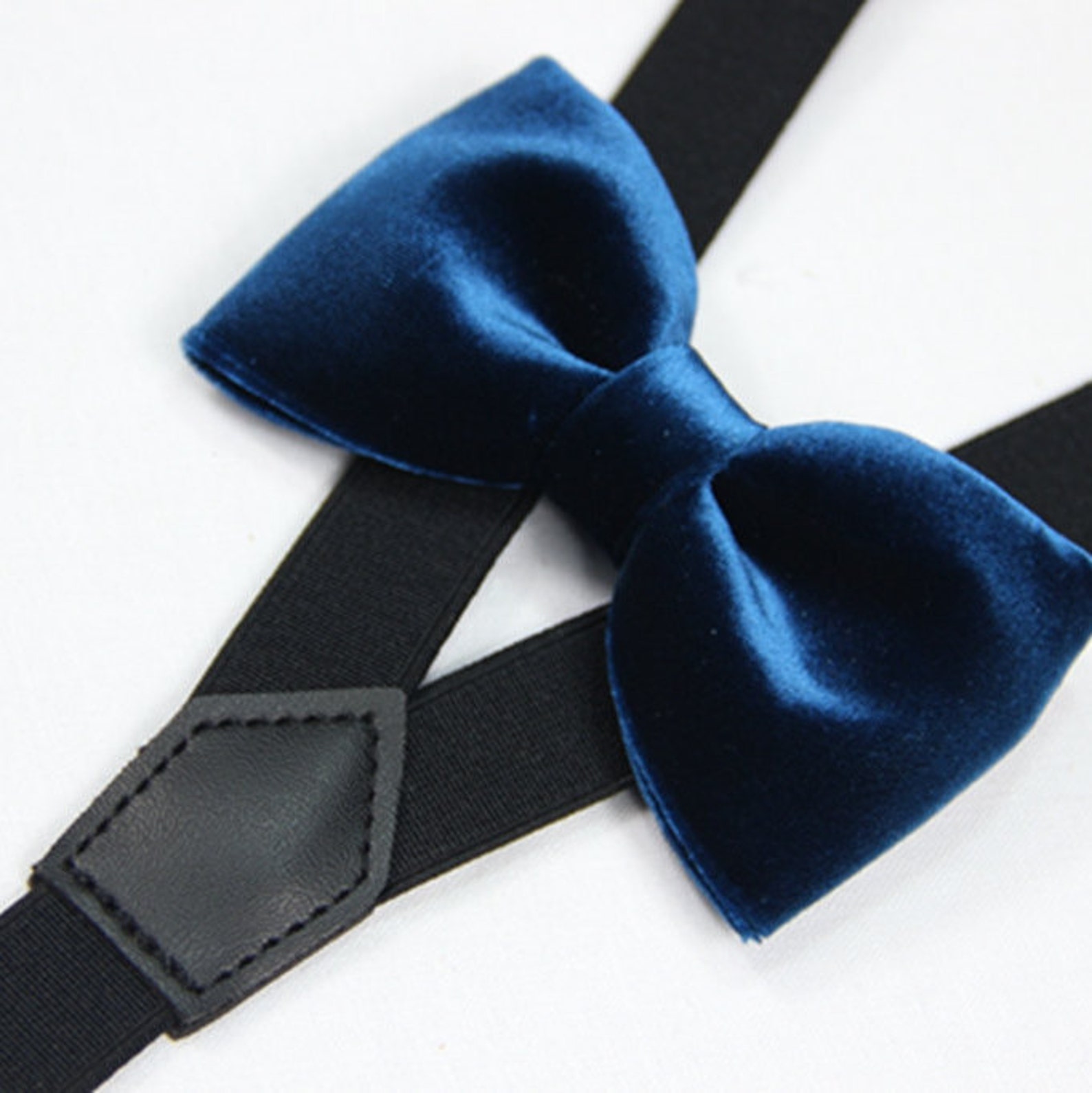 Suspender Bow Tie Set Deep Blue Velvet Bow Tie Black Suspender - Etsy