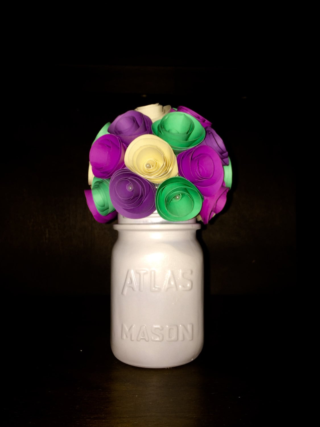 Colorful Paper Flower Bouquet in A Hand Painted Cream Mason Jar - Etsy
