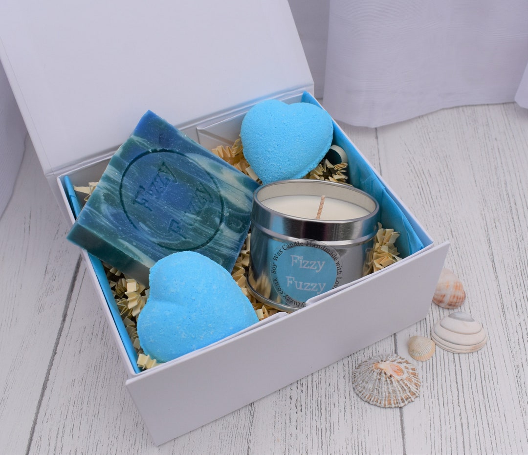 Blue Ocean Gift Set With Handmade Bath Bombs, Soap, and Soy Wax Candle ...