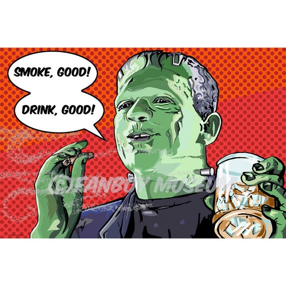 Frankenstein's Monster Smoke and Cocktails Print | Etsy