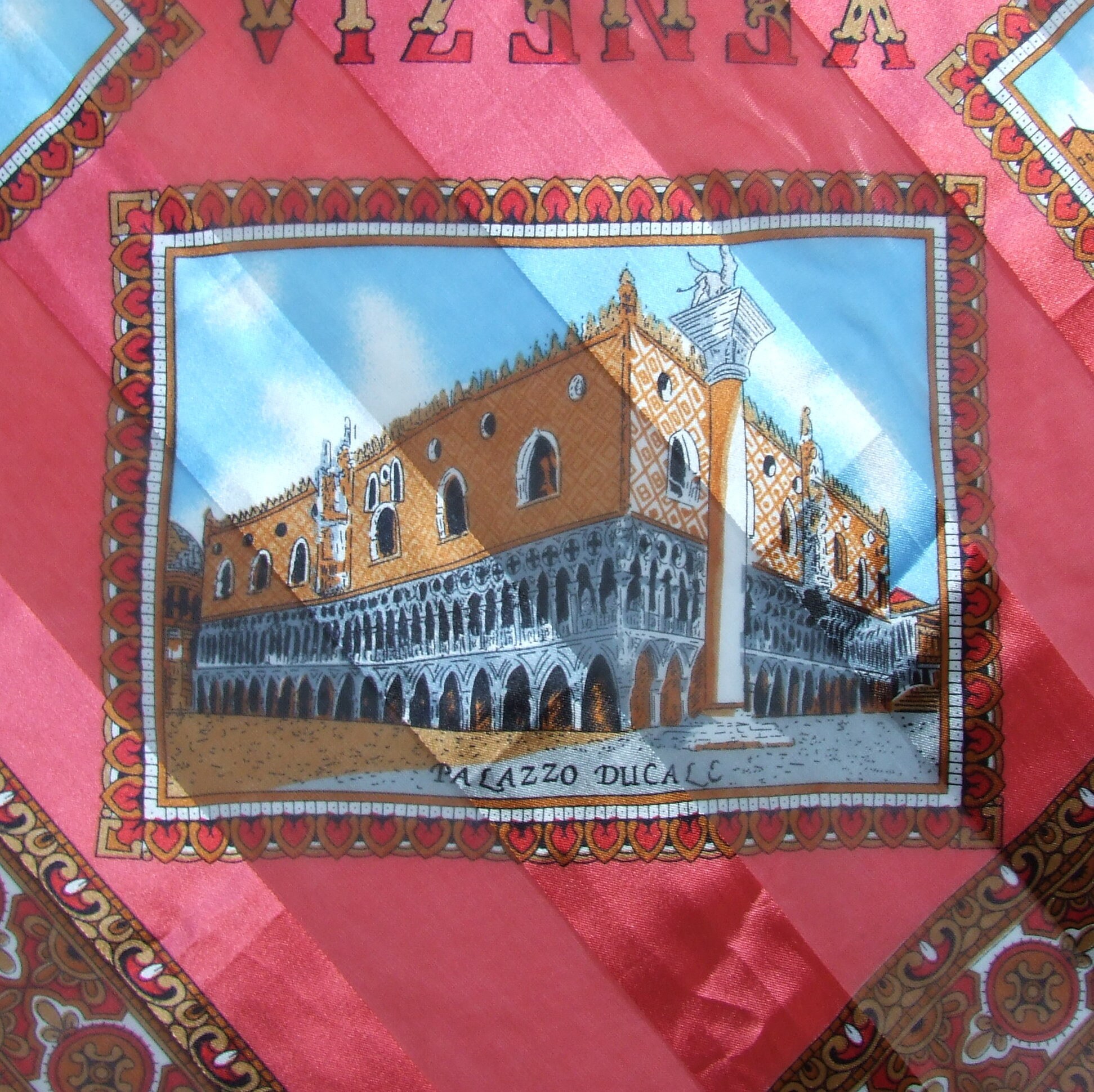 Large Red Vintage Bandana Venezia Italy Satin Stripes Square Scarf With ...