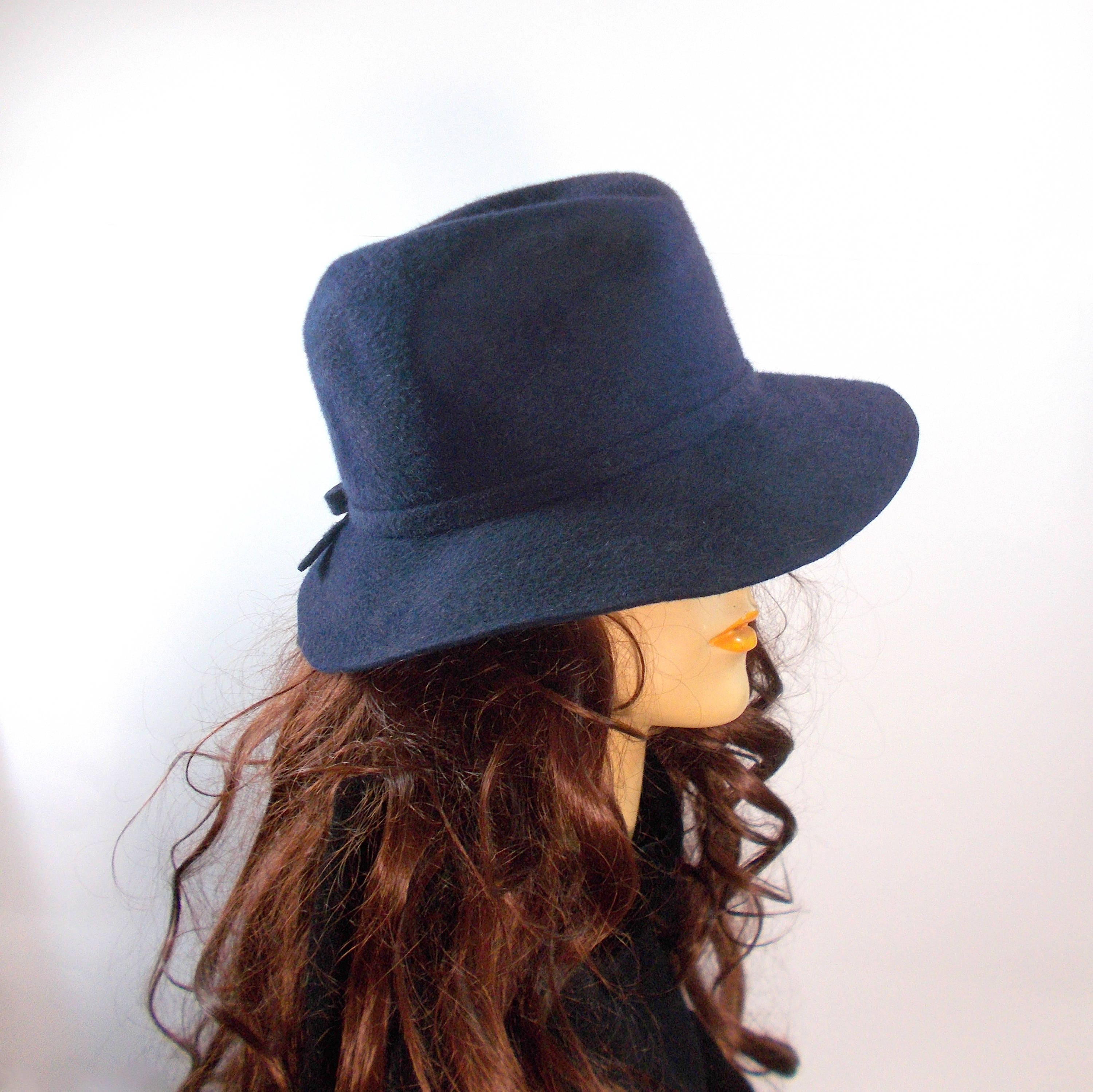 Midnight Blue Fedora Hat Womens Fedora Felted Wool Hat With Angora Wool ...