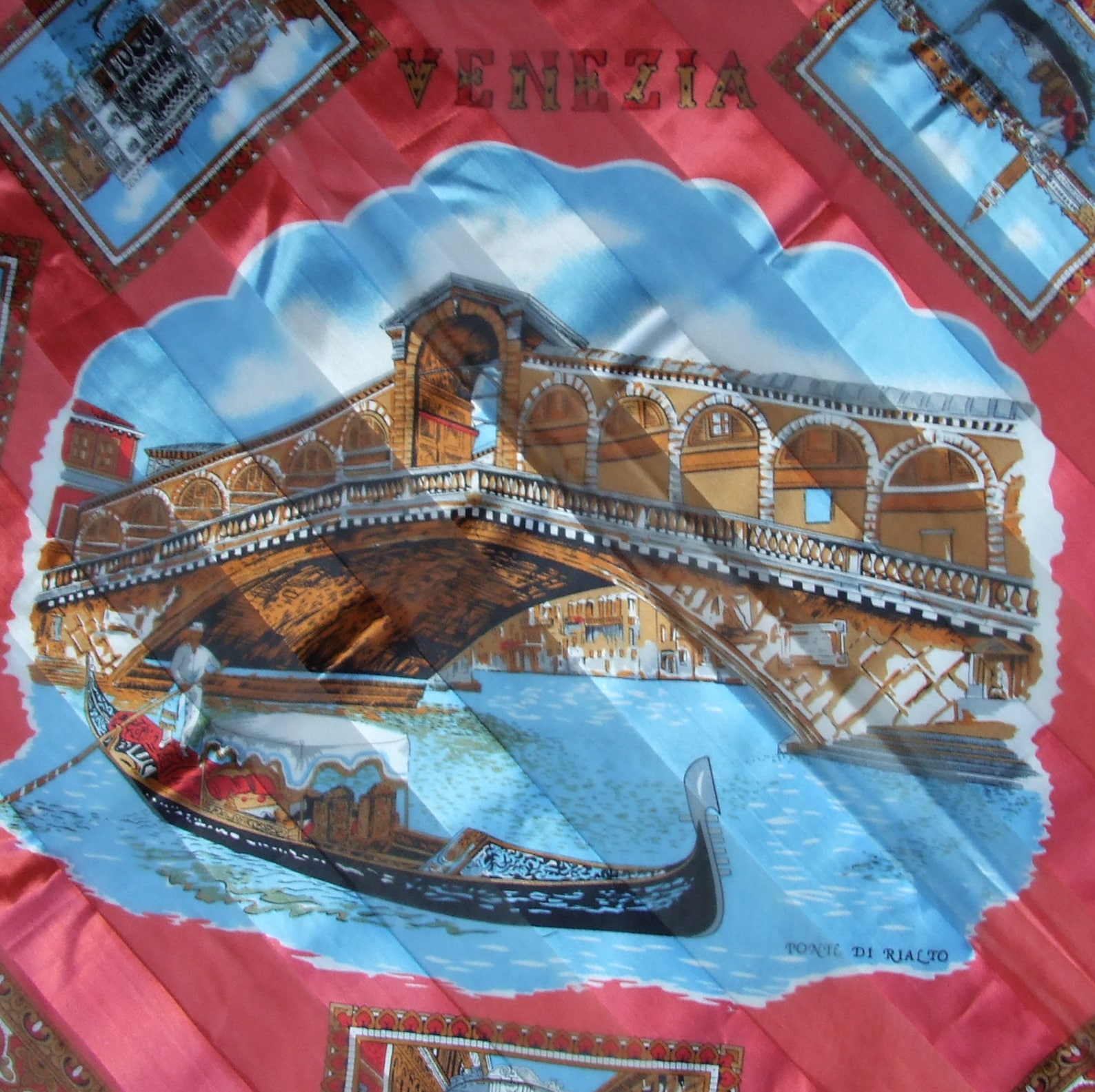 Large Red Vintage Bandana Venezia Italy Satin Stripes Square Scarf With ...