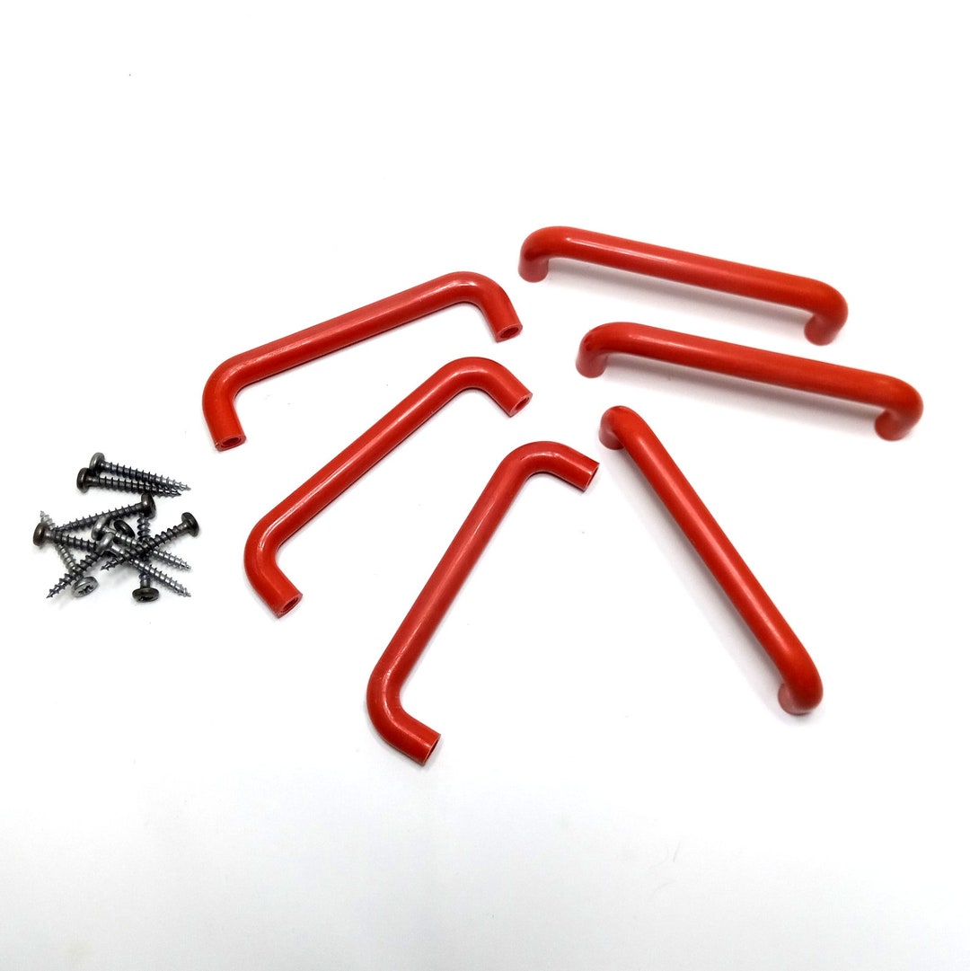 Set of 2 Red Vintage Drawer Pulls Knobs Space Age 60s Plastic Drawer Knobs Bright Red Color ...