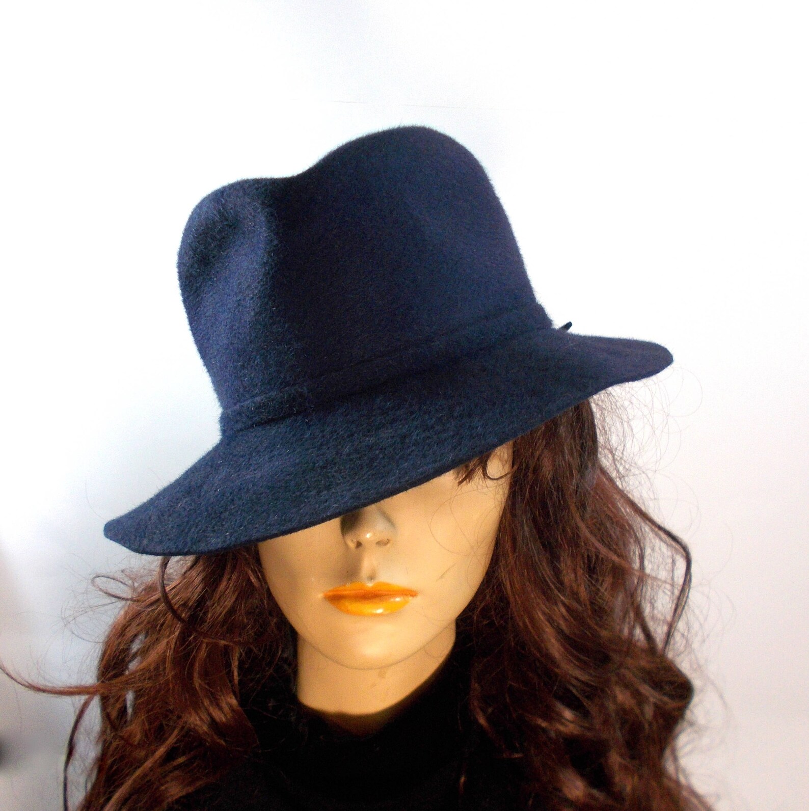Midnight Blue Fedora Hat Womens Fedora Felted Wool Hat With Angora Wool ...