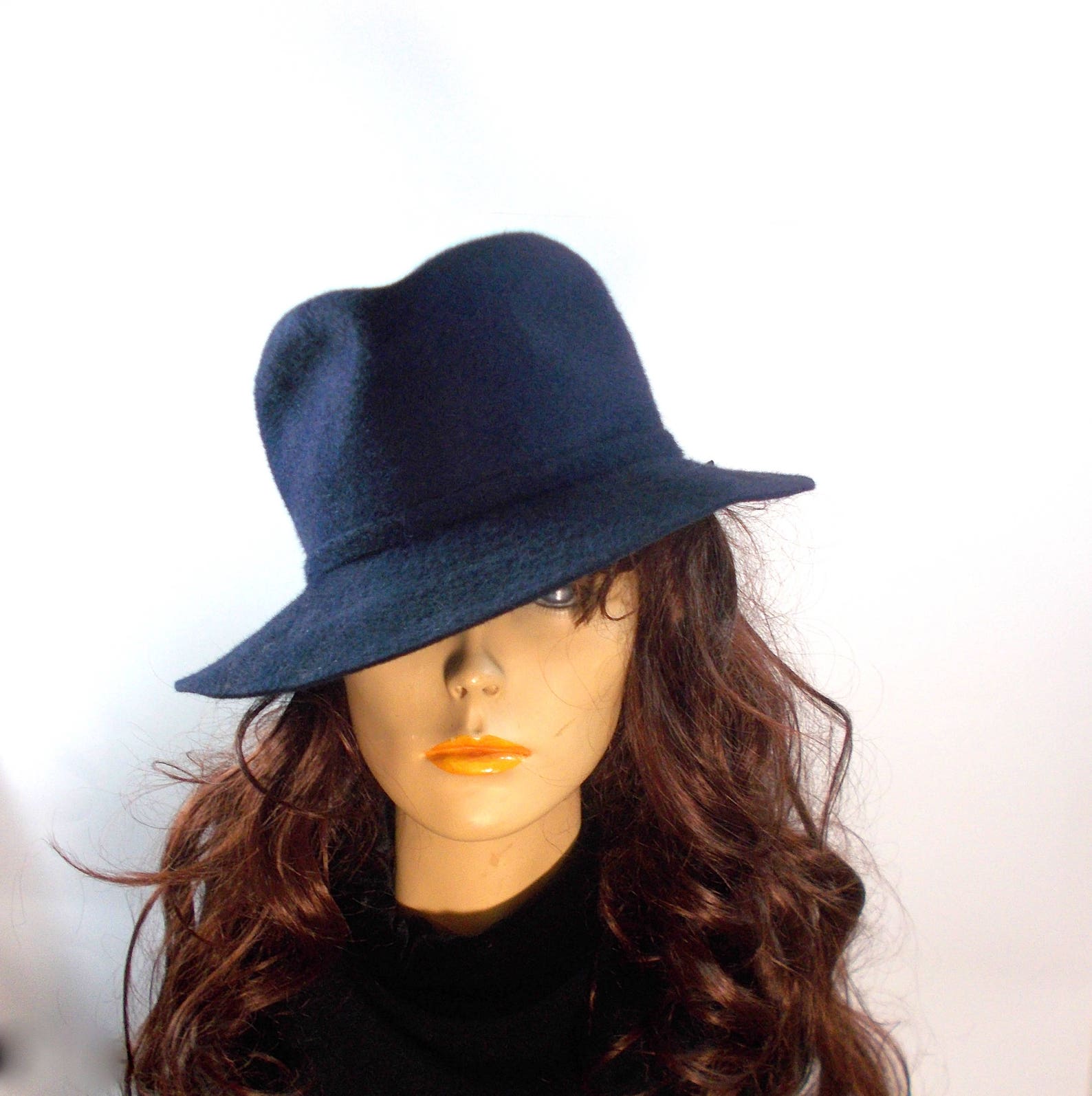 Midnight Blue Fedora Hat Womens Fedora Felted Wool Hat With Angora Wool ...