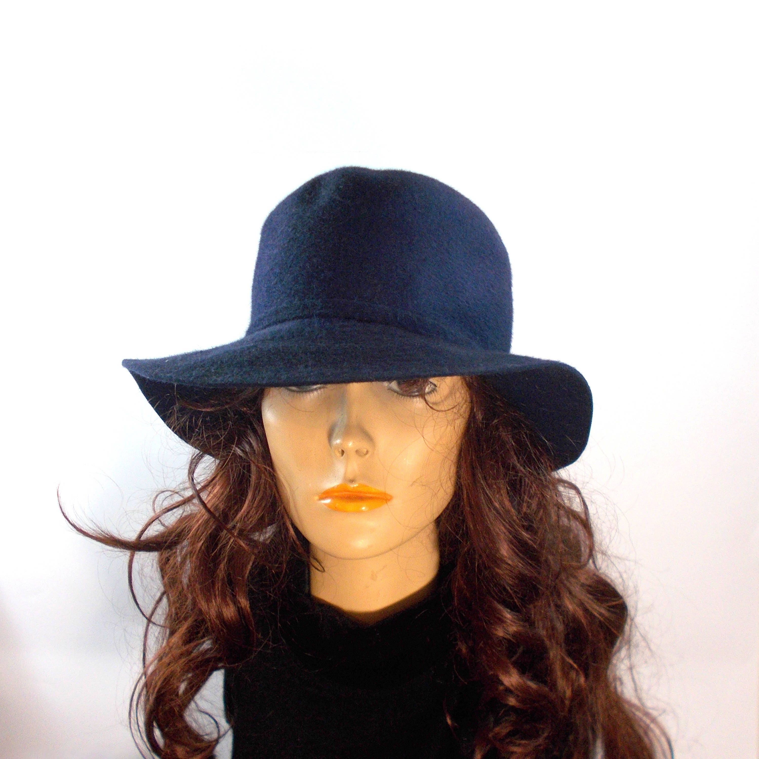 Midnight Blue Fedora Hat Womens Fedora Felted Wool Hat With Angora Wool ...