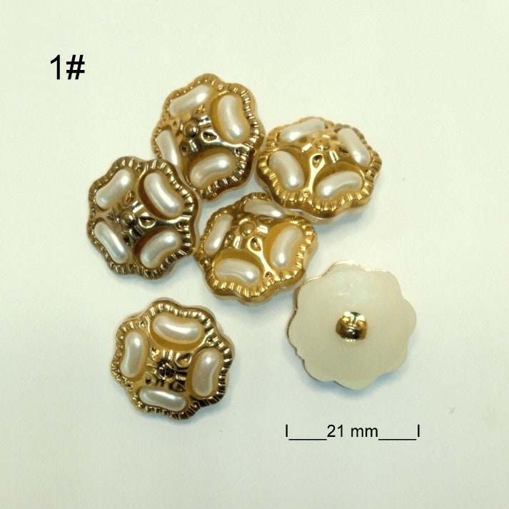 10 Pcs Gold Pearl White Vintage Buttons Shank Hole Button Dress Decor ...
