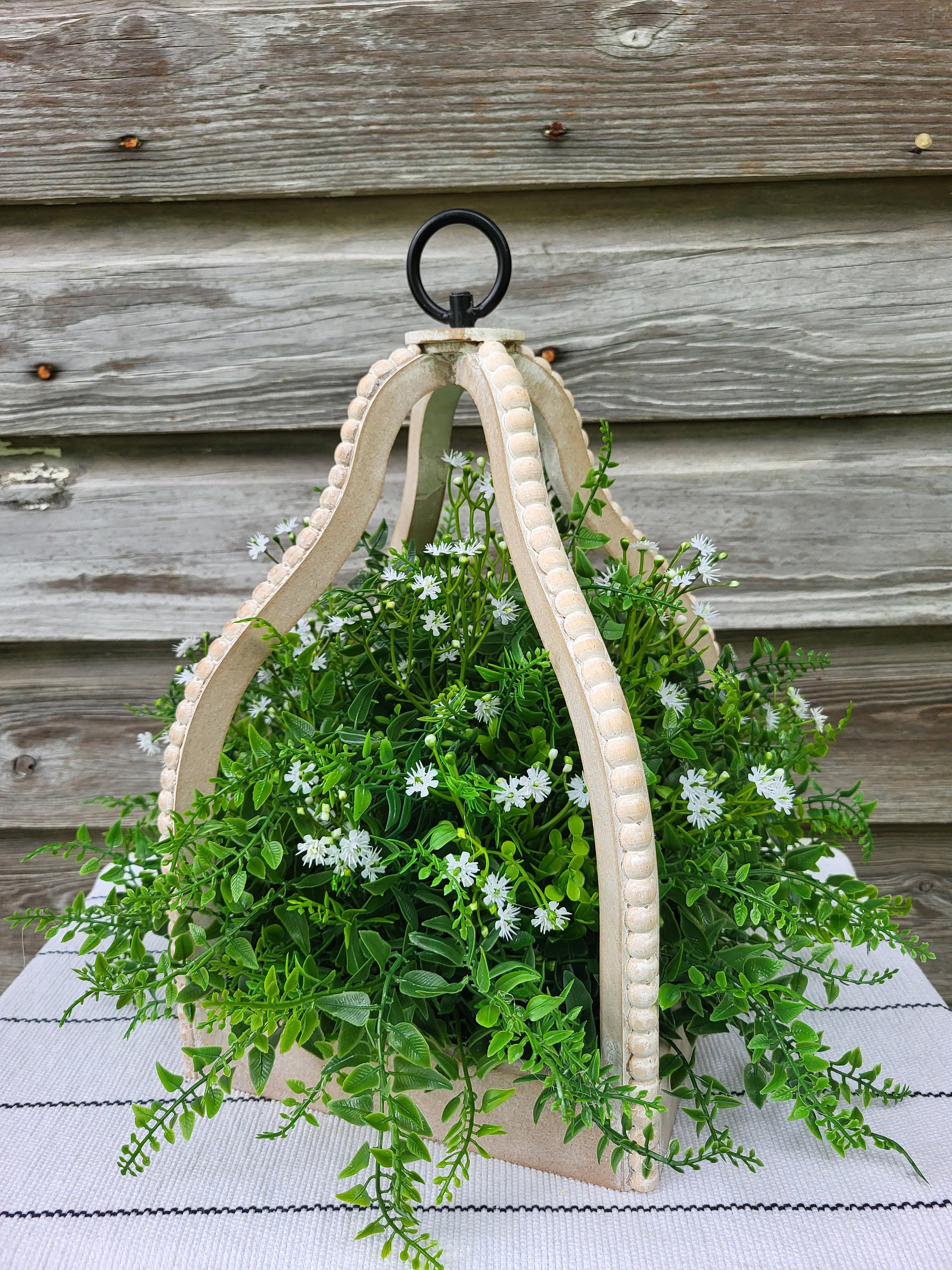 Beaded Lantern Greenery Arrangement, Farmhouse Everyday Fern ...