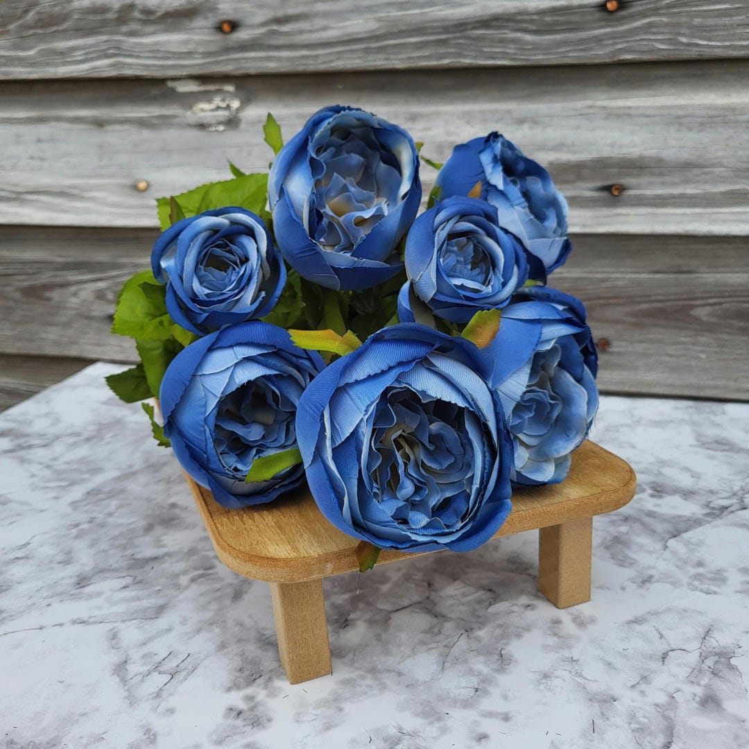 19" Artificial Silk Blue Cabbage Rose Bush X9 Stems, Wedding Flowers ...