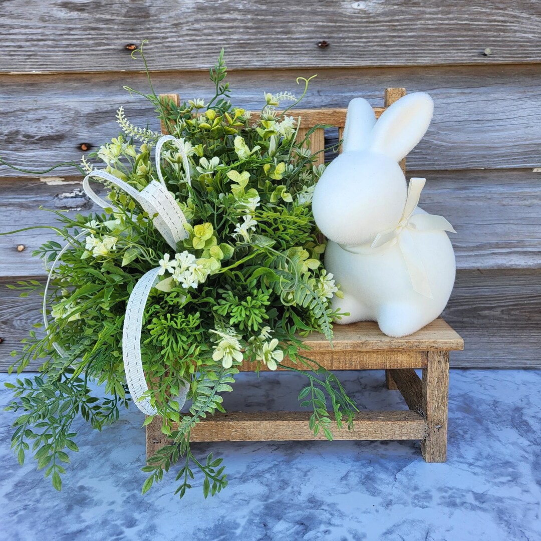 Everyday Farmhouse Arrangement, Rustic Wooden Bench Greenery Decor for ...