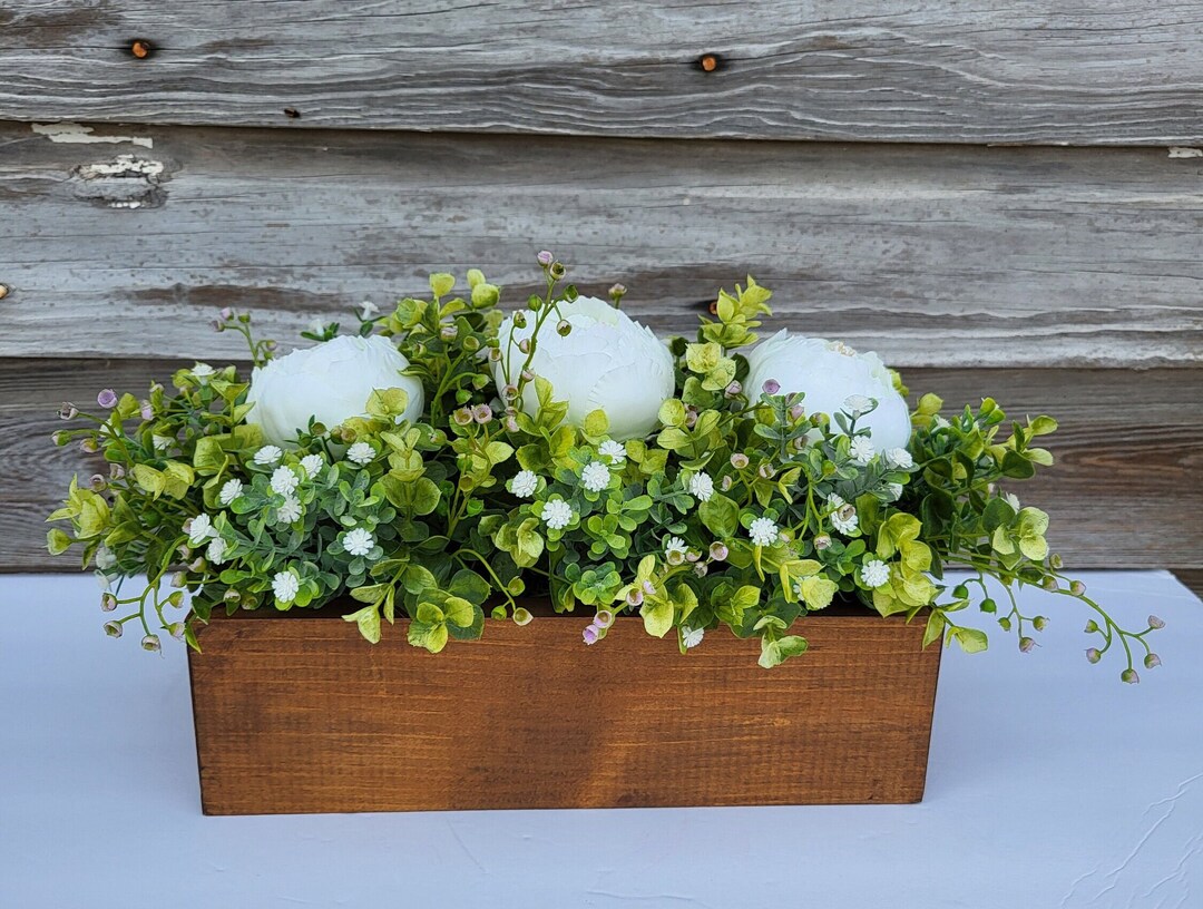 Farmhouse Floral Arrangement Planter Box With Greenery, Everyday Rustic ...