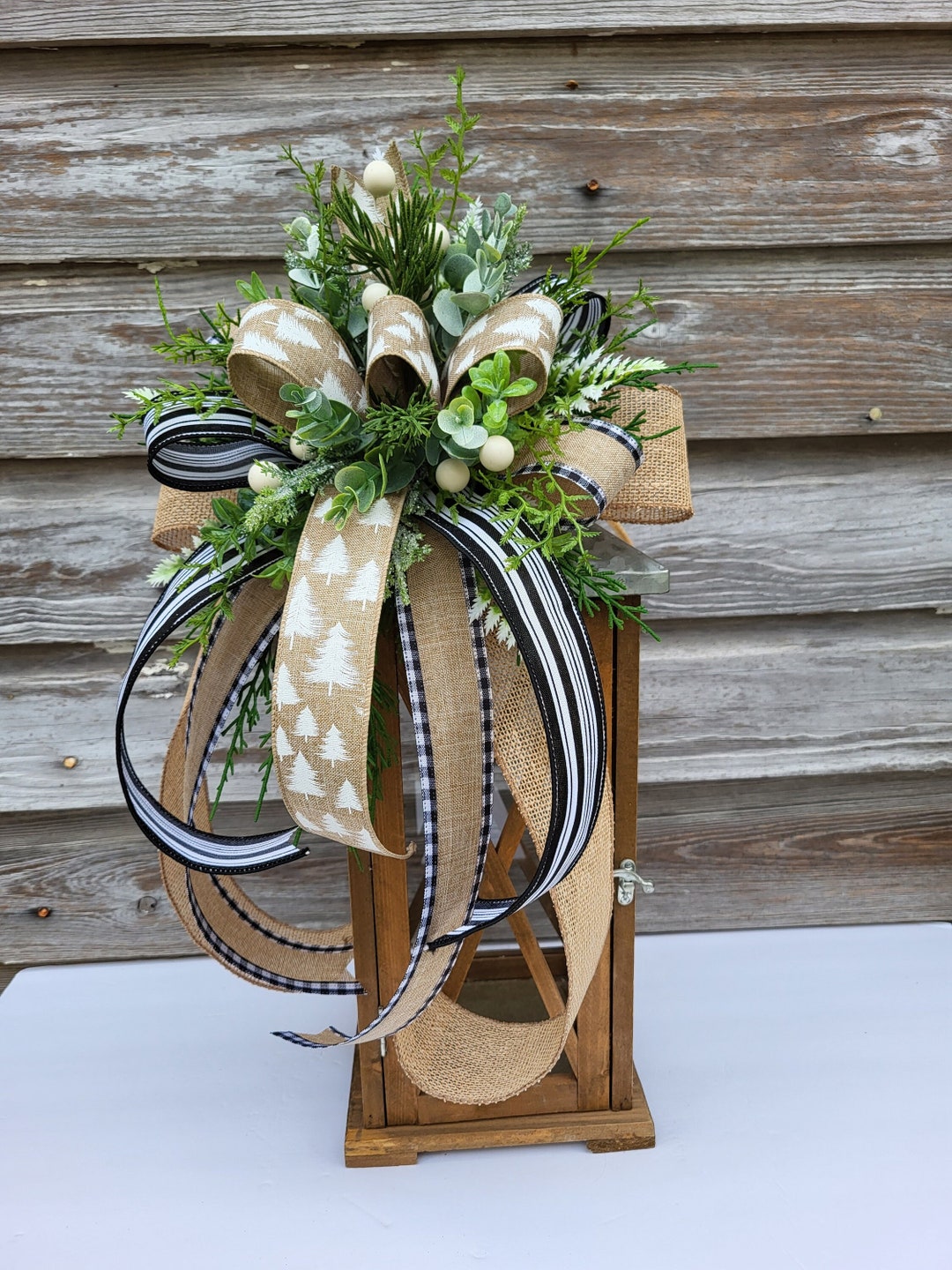 Christmas Lantern Swag Bow Rustic Lantern Swag Christmas - Etsy