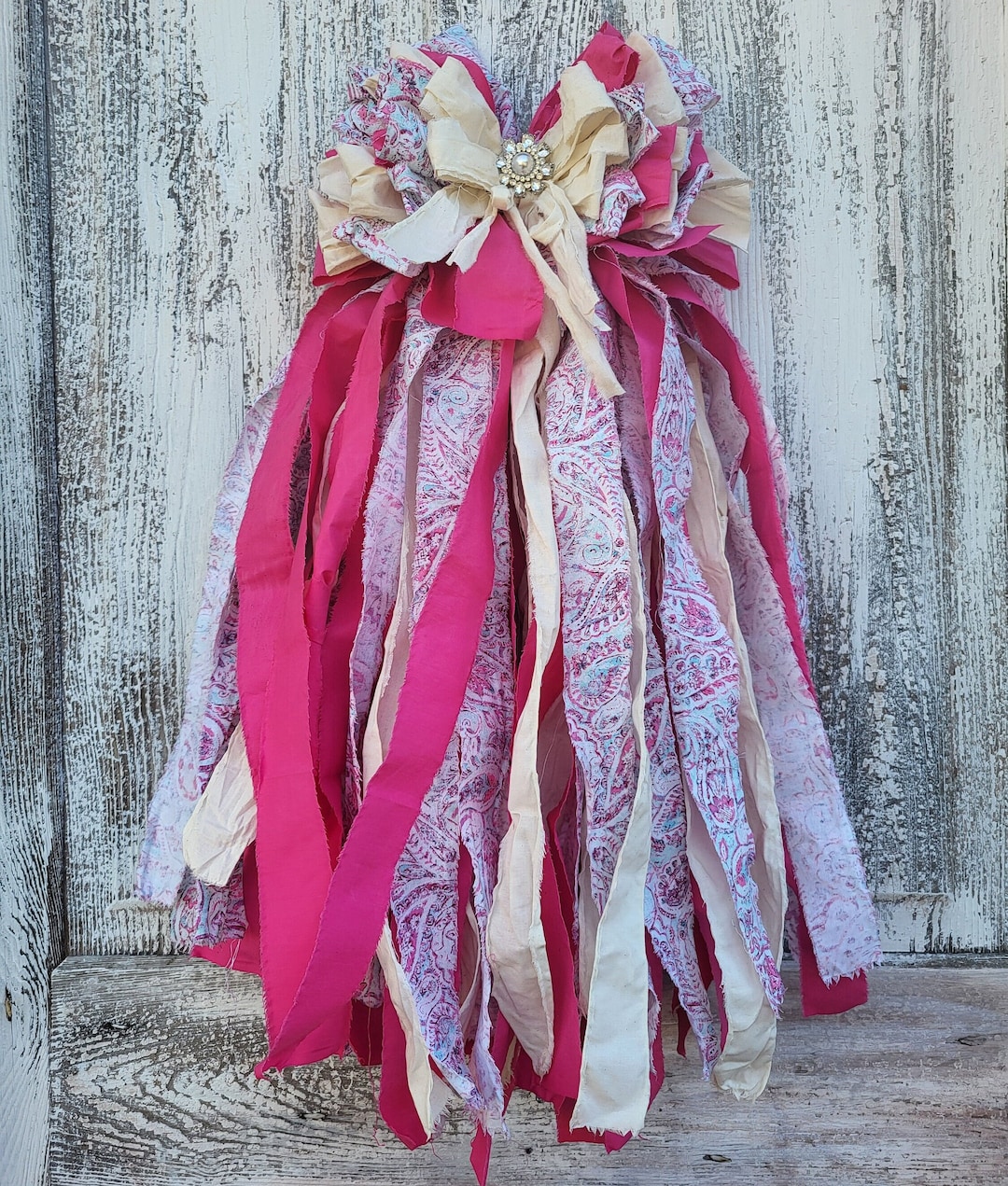 Fabric Rag Bow, Shabby Rag Bow, Farmhouse Decor, Spring Summer ...