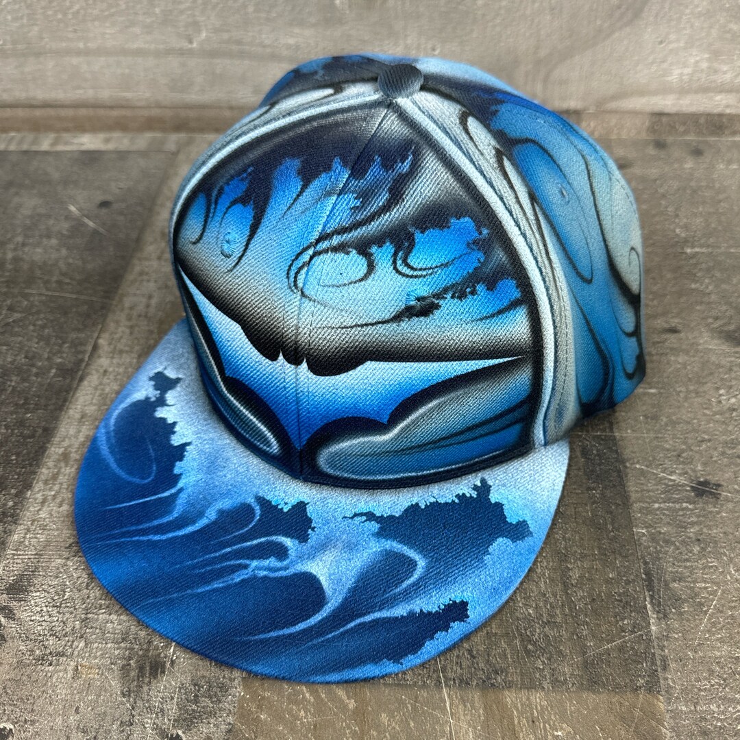 Airbrushed Deep Water Blue Battle Bat Snapback Hat Hand Painted ...