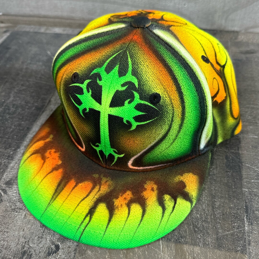 Airbrushed Christian Neon Cross Snapback Hat Hand Painted Airbrush ...