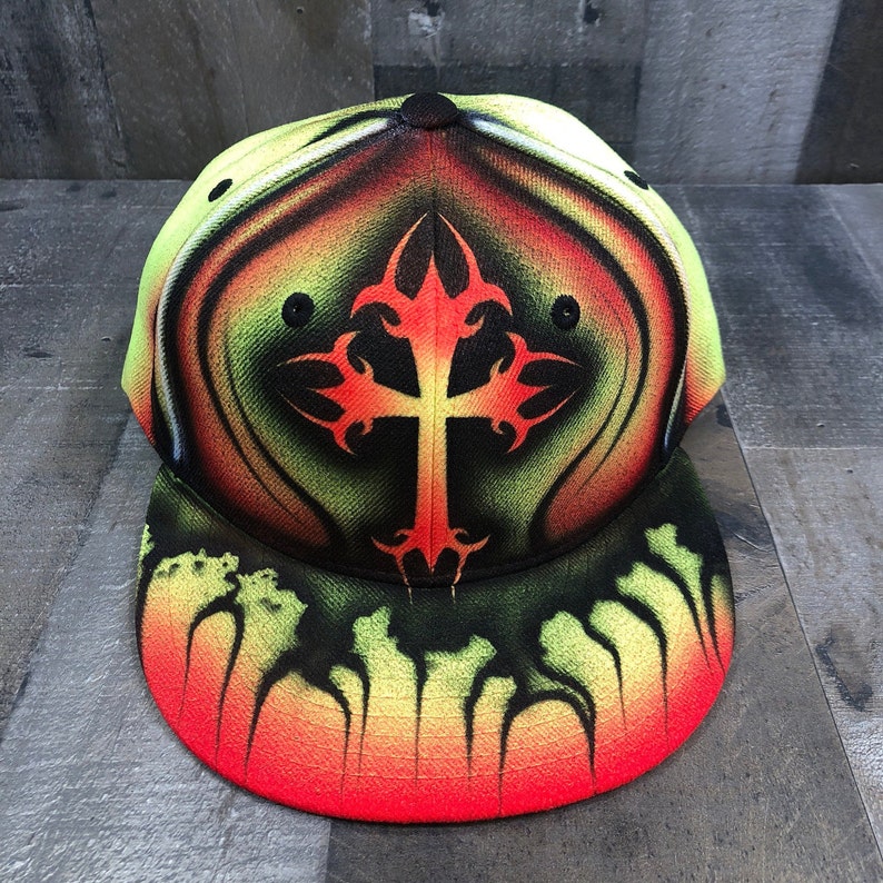 Airbrushed Cross Snapback Hat Hand Painted Airbrush Christian - Etsy