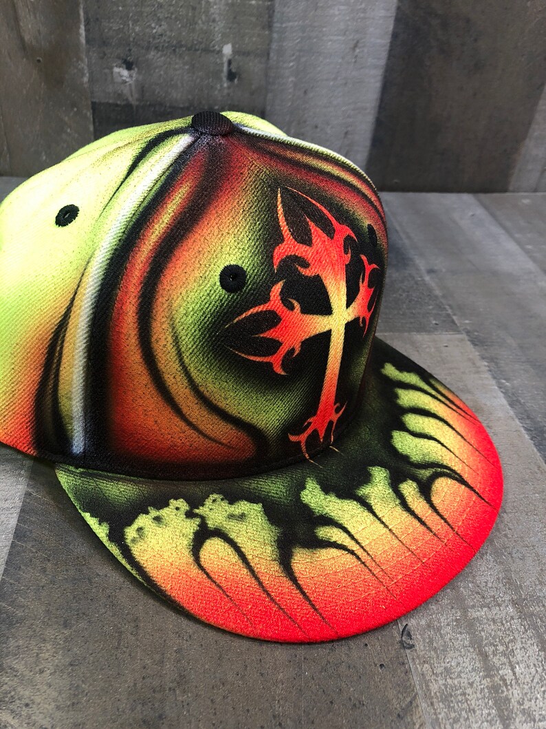 Airbrushed Cross Snapback Hat Hand Painted Airbrush Christian - Etsy