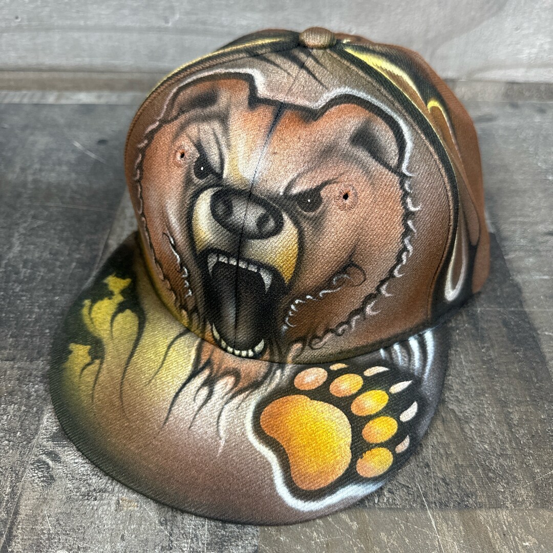 Airbrushed Grizzly Bear Snapback Hat Hand Painted Airbrush Cap - Etsy