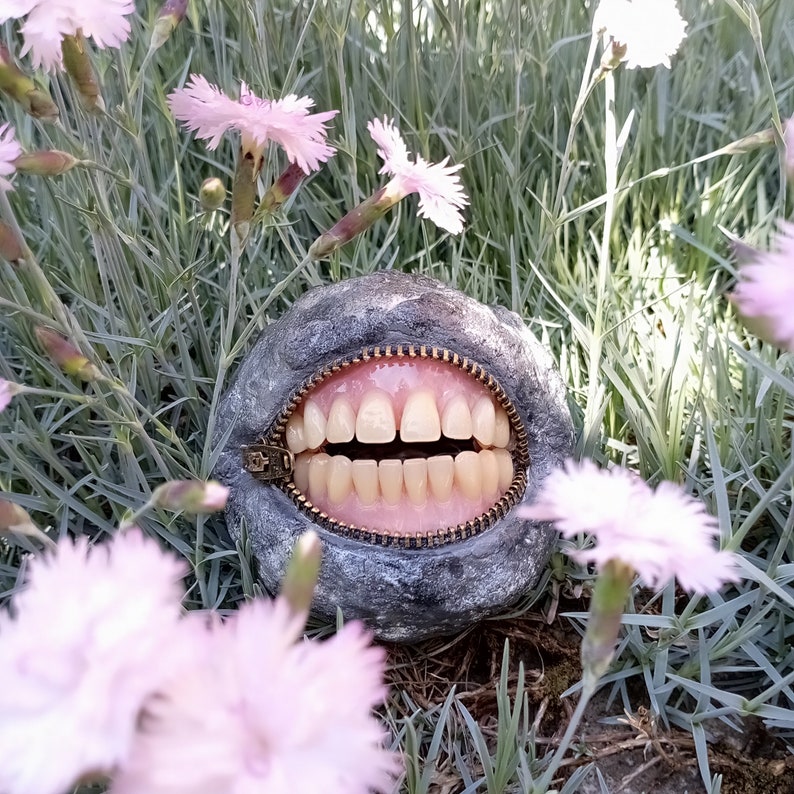 Teeth Stone, Smiling Face Garden Rock, Peeping Eyes, Paper Maché ...