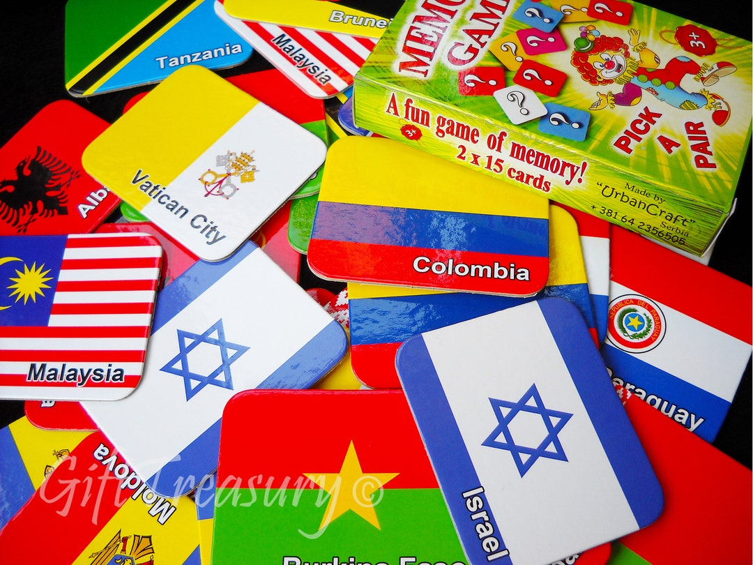 Memory Card Game Present Flag Flashcard Matching Set Flags Educational ...