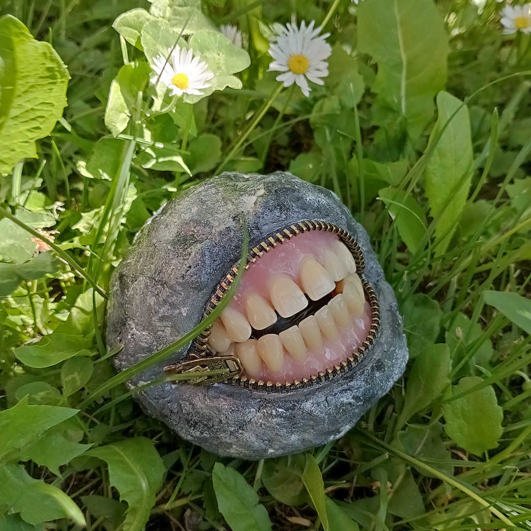 Teeth Stone, Smiling Face Garden Rock, Peeping Eyes, Paper Maché ...