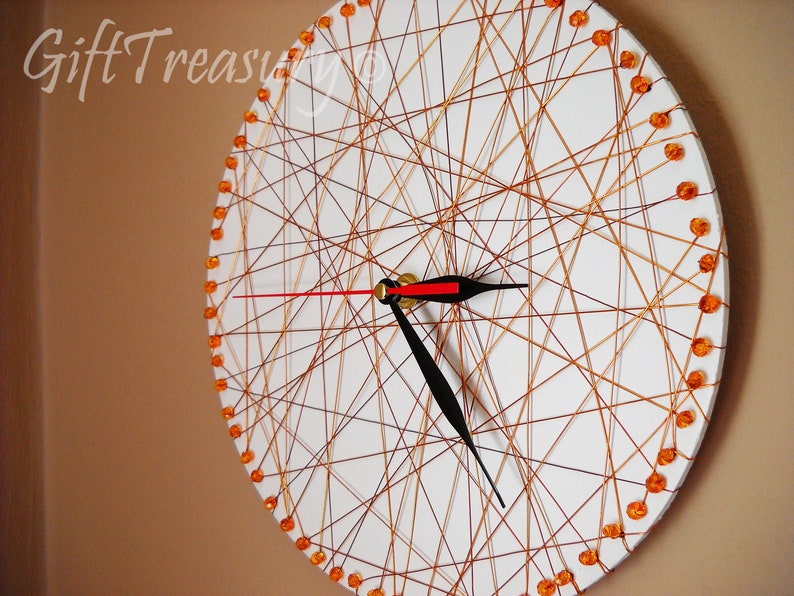 Frameless Wall Clock MDF Handmade Copper Wire Unique Modern Art Gift ...