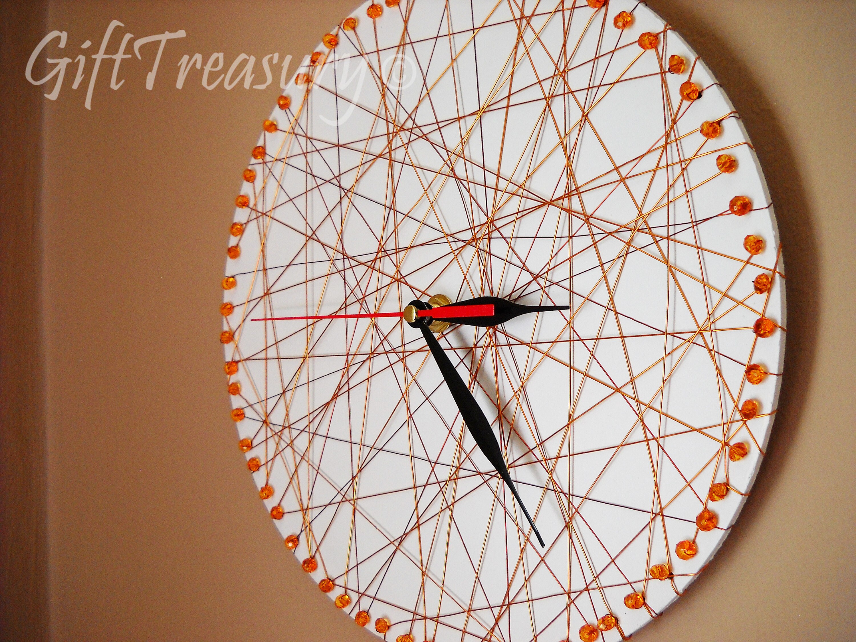 Frameless Wall Clock MDF Handmade Copper Wire Unique Modern Art Gift ...