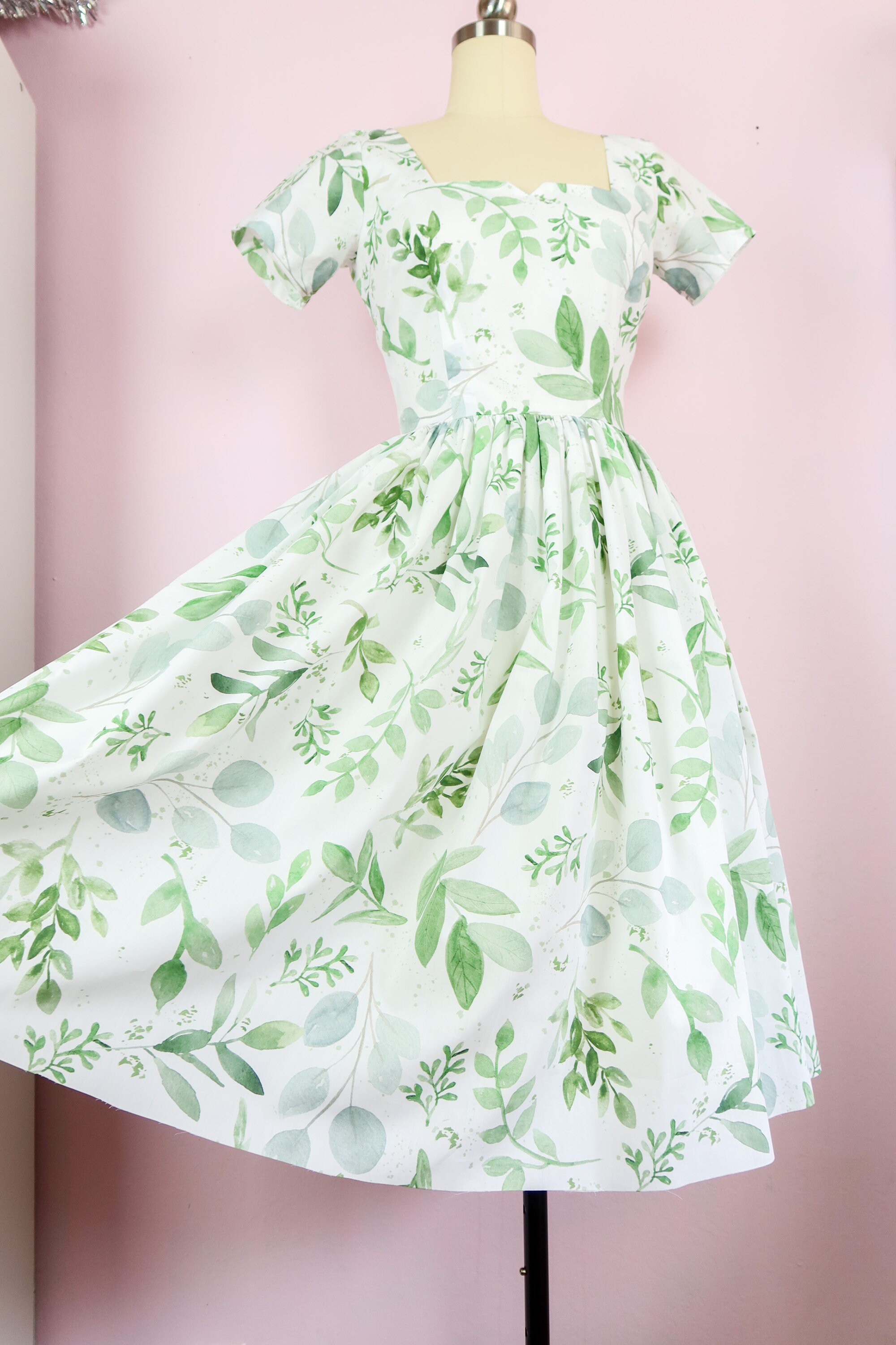 Eucalyptus Dress With Square Neck Short Sleeves and Full Box - Etsy