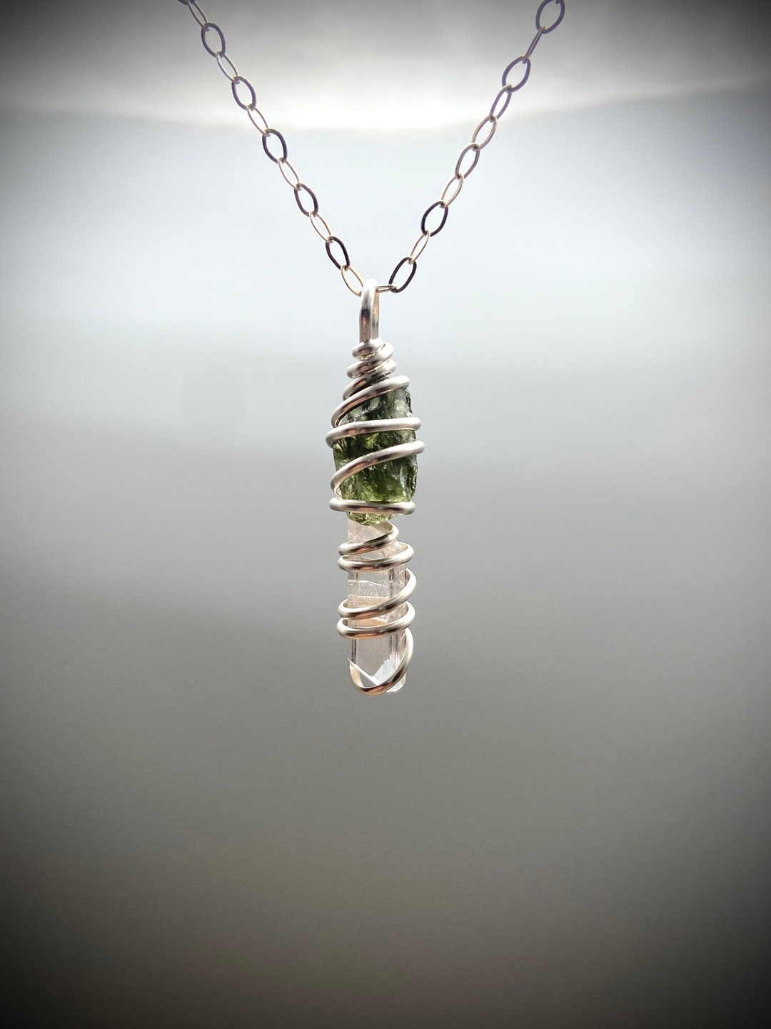 Moldavite & Danburite Sterling Silver Crystal Healing Pendant Synergy ...