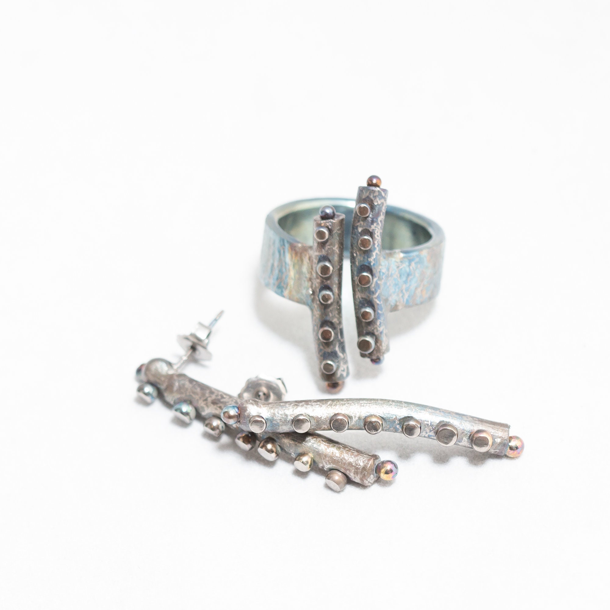 Tentacles. Titanium Jewelry Set. Titanium Ring and Stud Earrings ...