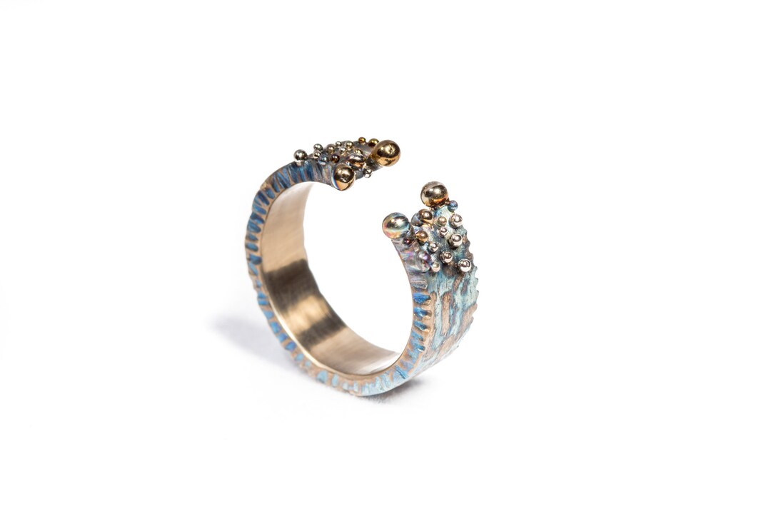Gold in Blue. Titanium Ring, Textured Open Ring, Pure Titanium, Welding ...