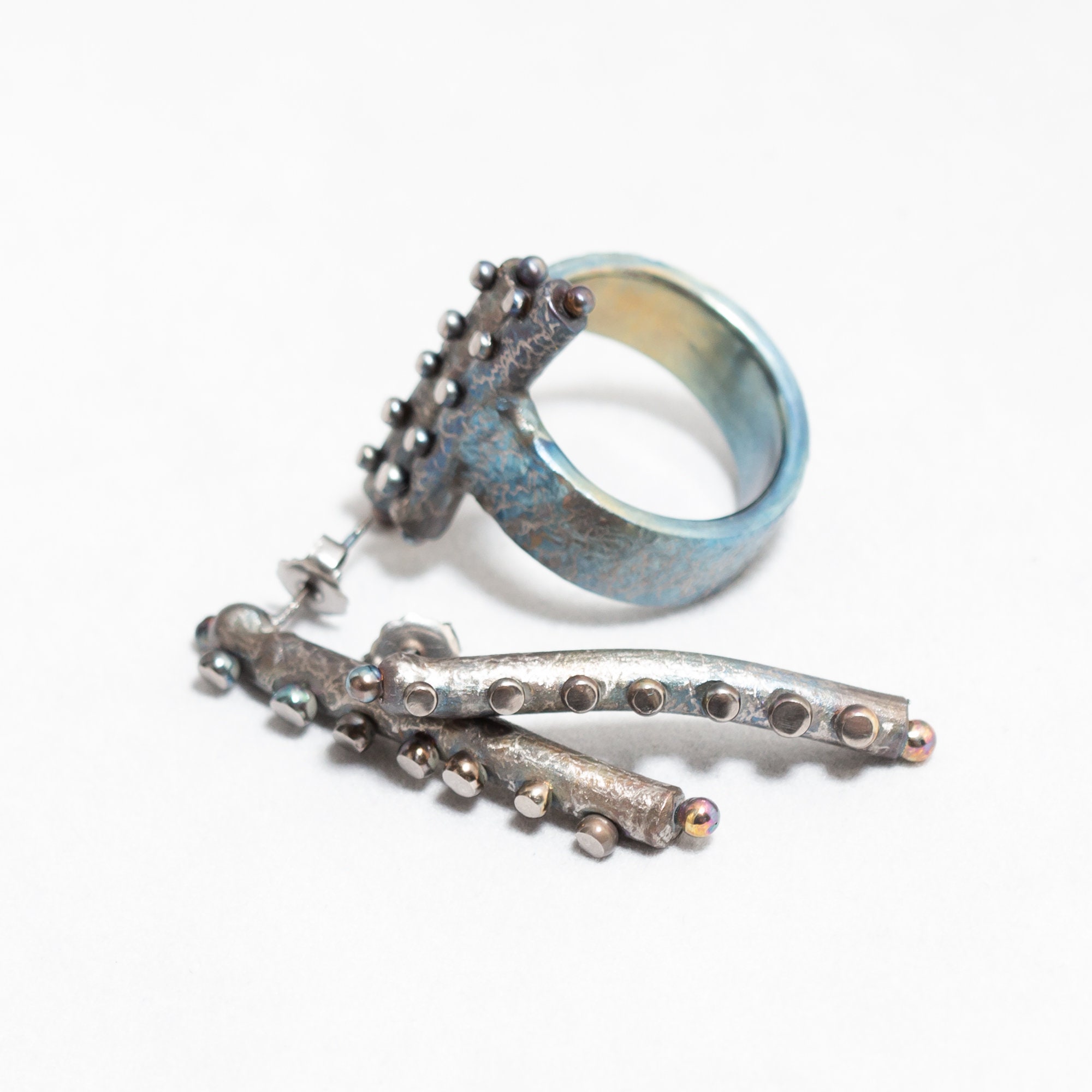 Tentacles. Titanium Jewelry Set. Titanium Ring and Stud Earrings ...