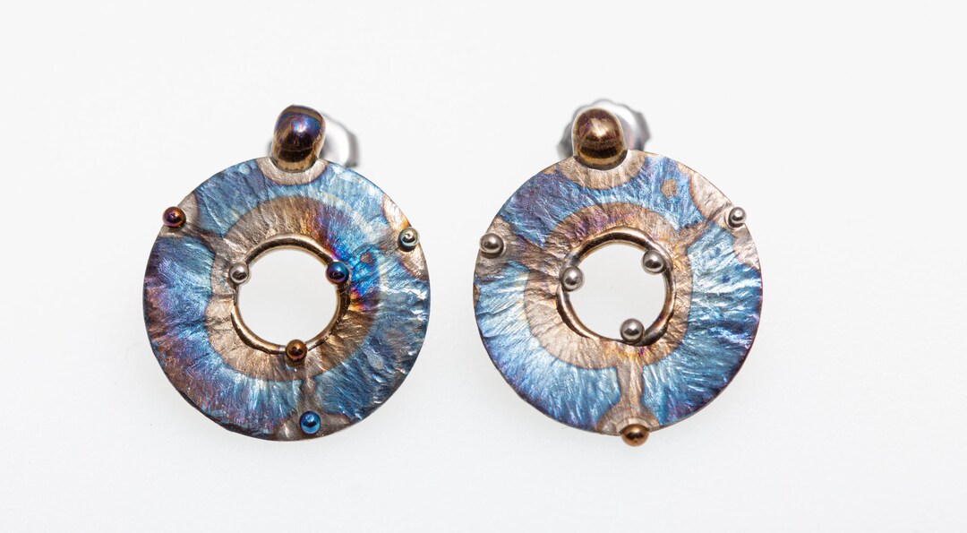 Circles and Spheres. Titanium Stud Earrings. Welding and Colored Pure ...