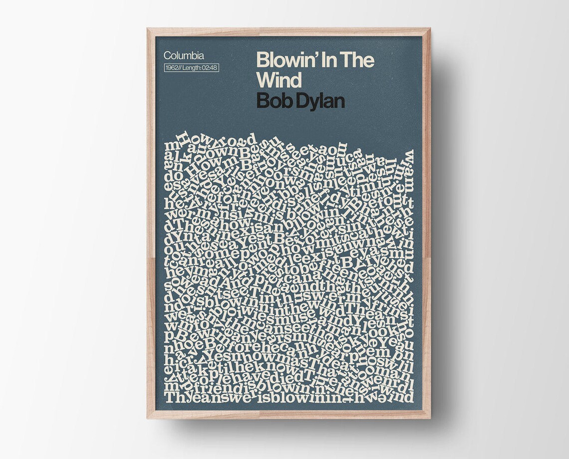 Bob Dylan Poster Blowin in the Wind Song Lyric Print | Etsy