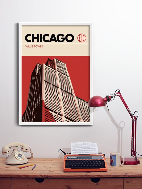 Chicago Print Graphic Travel Poster - Etsy
