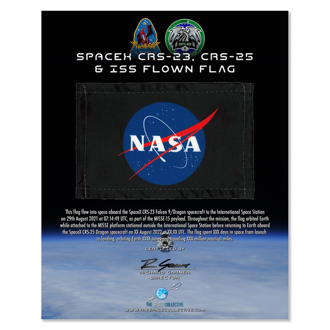 Spacex & ISS Flown Black NASA Flag - Flown in Space - NASA - Etsy