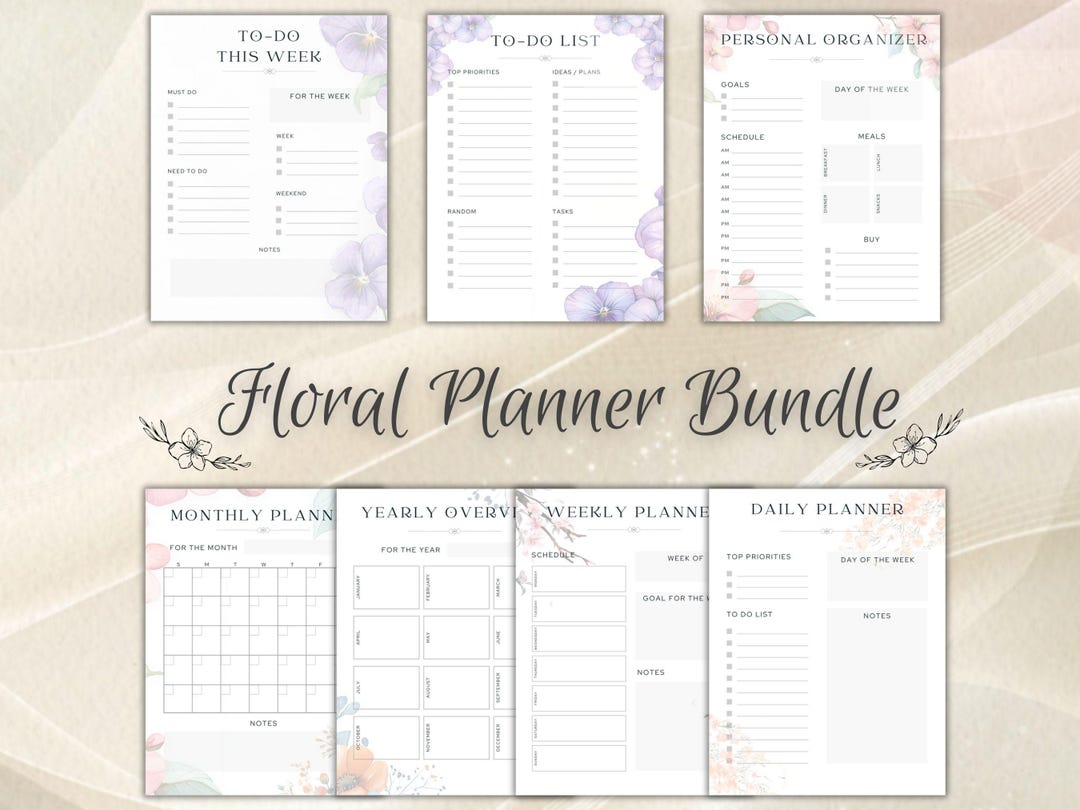 Floral Printable Planner Bundle, Year Printable Planner, Personal ...