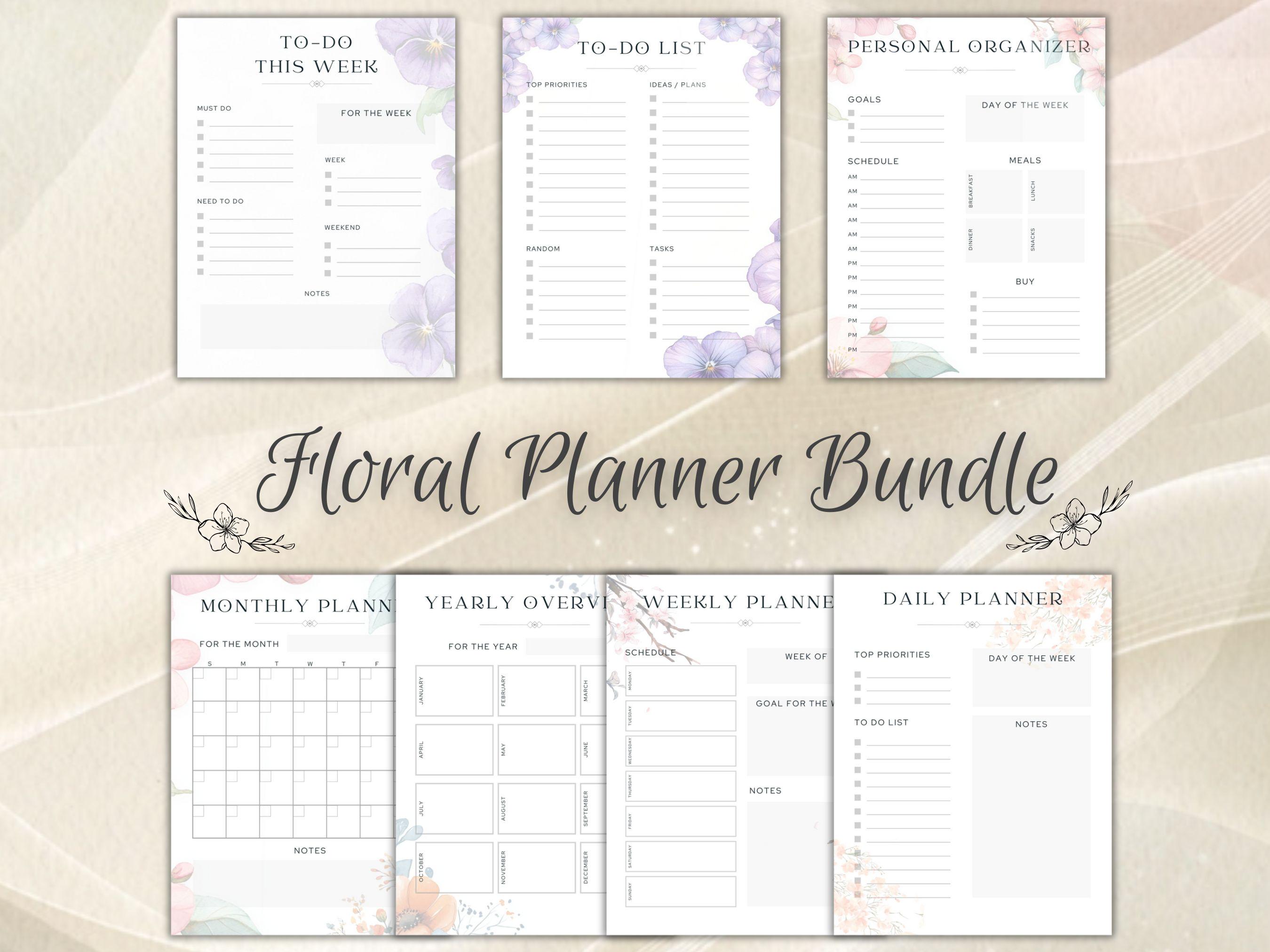 Floral Printable Planner Bundle, Year Printable Planner, Personal ...