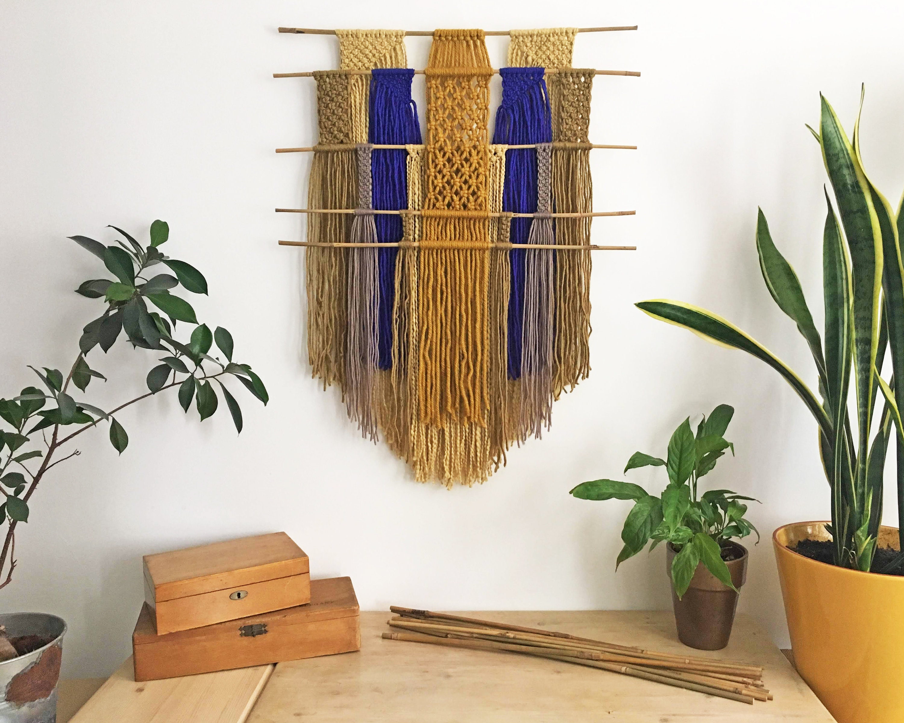 Macrame Wall Hanging With Bamboo Sticks Colorful Tapestry - Etsy