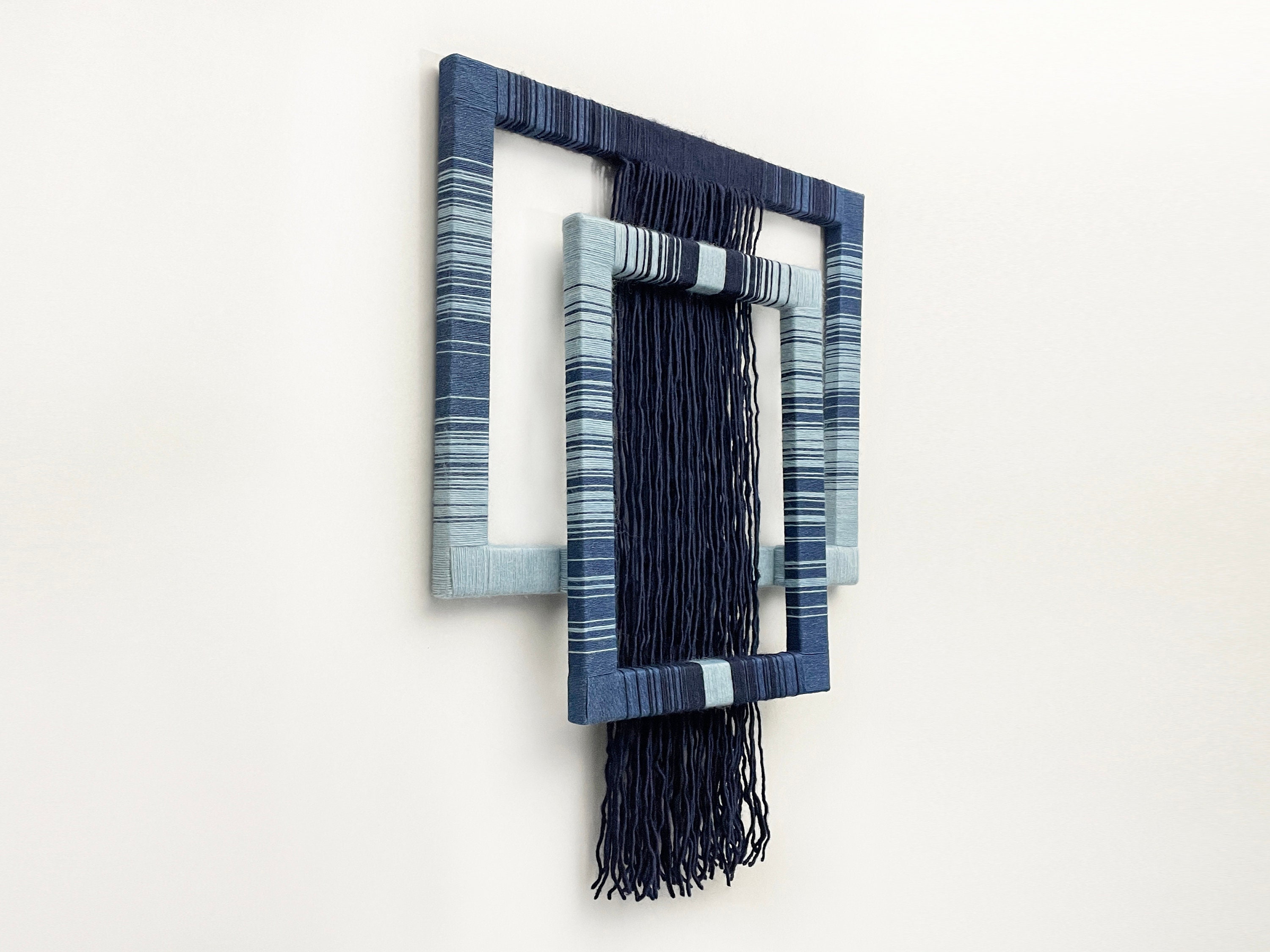 Contemporary Fiber Art Wrapped Frame Wall Hanging Geometric Textile Art ...