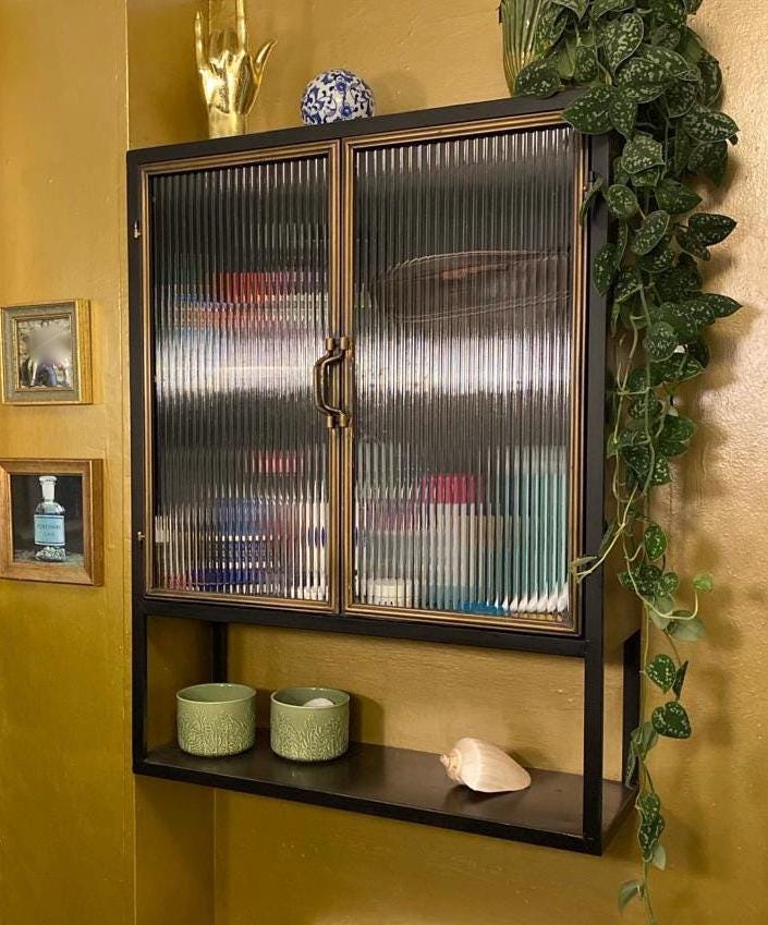 Industrial fluted glass wall cabinet store